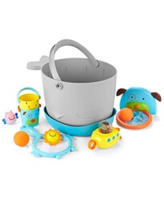 skip hop baby bath toy filled bucket, bath toy & bucket gift set, grey