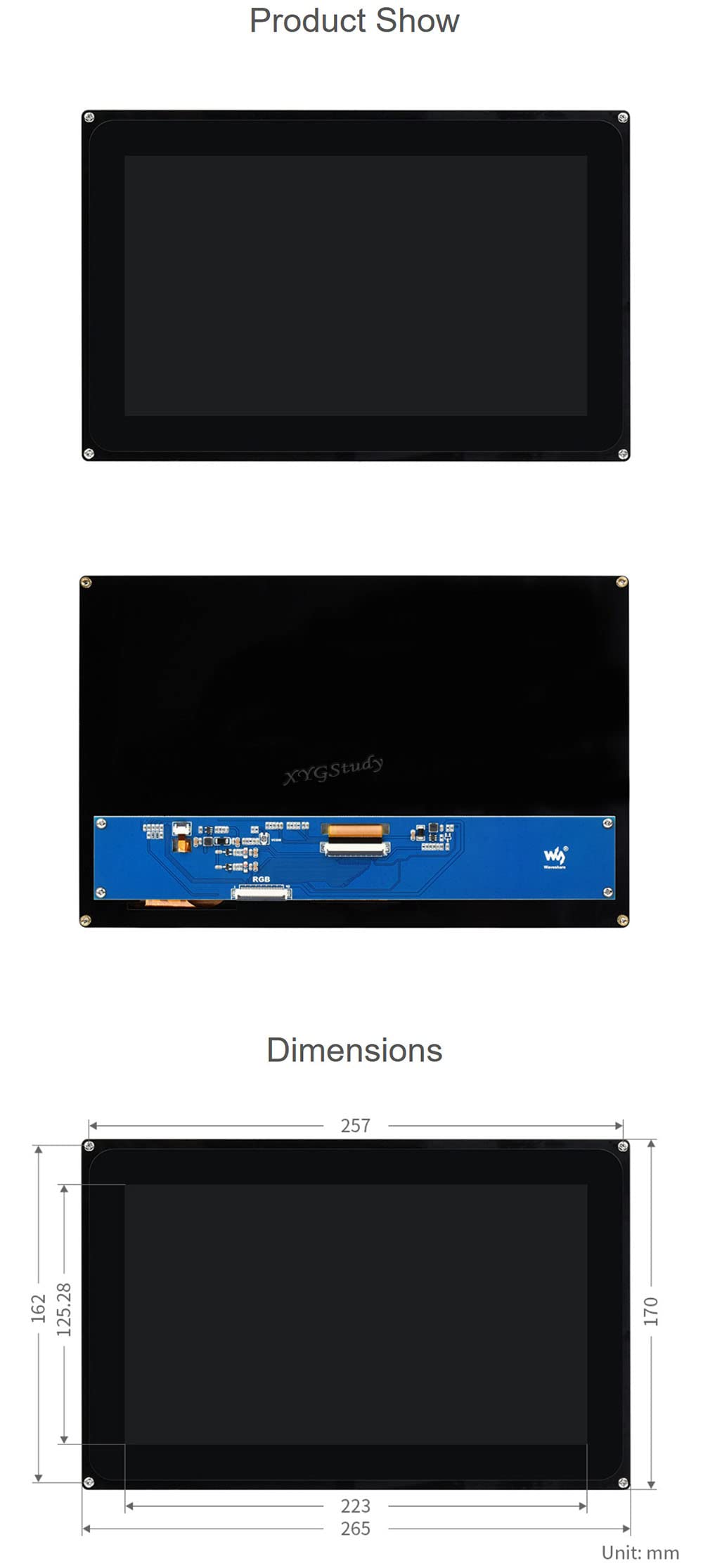 XYGStudy 10.1inch Capacitive Touch IPS Panel Display LCD (F) 1024 × 600 Resolution Toughened Glass