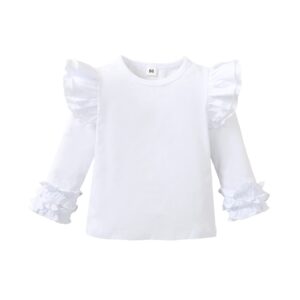 toddler baby girl solid color t-shirt kids blouse plain ruffle sleeve top cotton casual clothes (033b-white, 4-5 years)