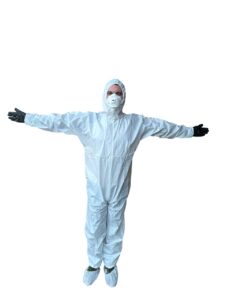 keebomed hazmat suit, chemical protective coverall, category iii, type a, microporous,hood, elastic wrists and ankles, zipper (l)