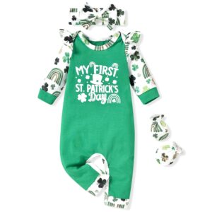 newborn baby girl first 1st st. saint patrick's day outfits shamrock clover romper jumpsuit clothes set nb