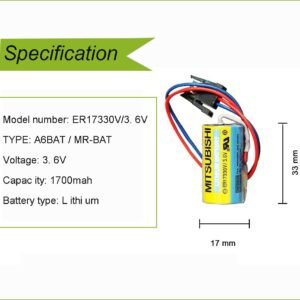 (10 Pack) 1700mAh MR-BAT ER17330V/A6BAT PLC Battery Size 2/3A 3.6V Li-ion Battery w/Plug