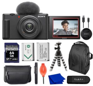 sony zv-1f vlog camera for content creators and vloggers (black) bundle with advanced accessories | zv1f/b