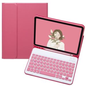 ipad 10th generation 2022 keyboard case cute color keyboard detachable bluetooth keyboard cover with pencil holder for ipad 10 10.9 inch (dark pink)