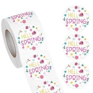 heyfibro 500pcs hello spring sticker rolls, 1.5 inches round label stickers for kids and adults, spring holiday stickers for gift packing, cards, candy bags, party supplies