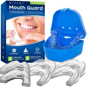 wifamy mouth guard for clenching teeth at night, sport athletic, whitening tray, including 4 regular and 2 heavy duty guard