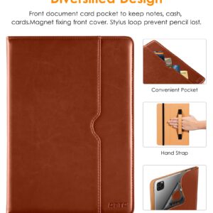 DTTO iPad Pro 12.9 6th / 5th / 4th / 3rd Generation Case 2022/2021/2020/2018, Premium Leather Folio Stand Cover with Built-in Apple Pencil Holder -Auto Wake/Sleep and Multi Viewing Angles,Brown