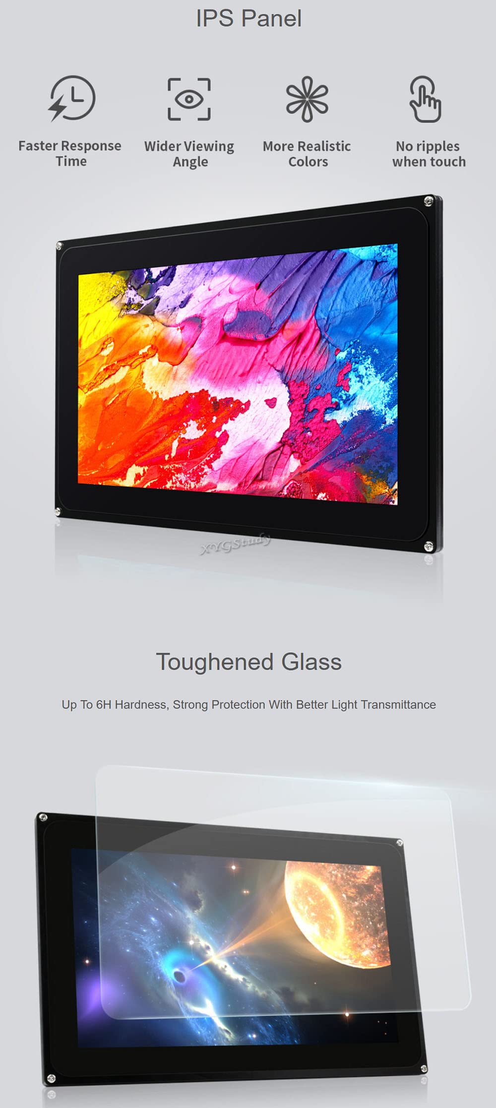 XYGStudy 10.1inch Capacitive Touch IPS Panel Display LCD (F) 1024 × 600 Resolution Toughened Glass