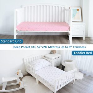 Crib Sheets Girl 4-Pack, Fitted Crib Sheets 52'' x 28'' for Standard Crib & Toddler Mattress, Soft and Breathable Material, Baby Girl Crib Sheets Neutral, Pink