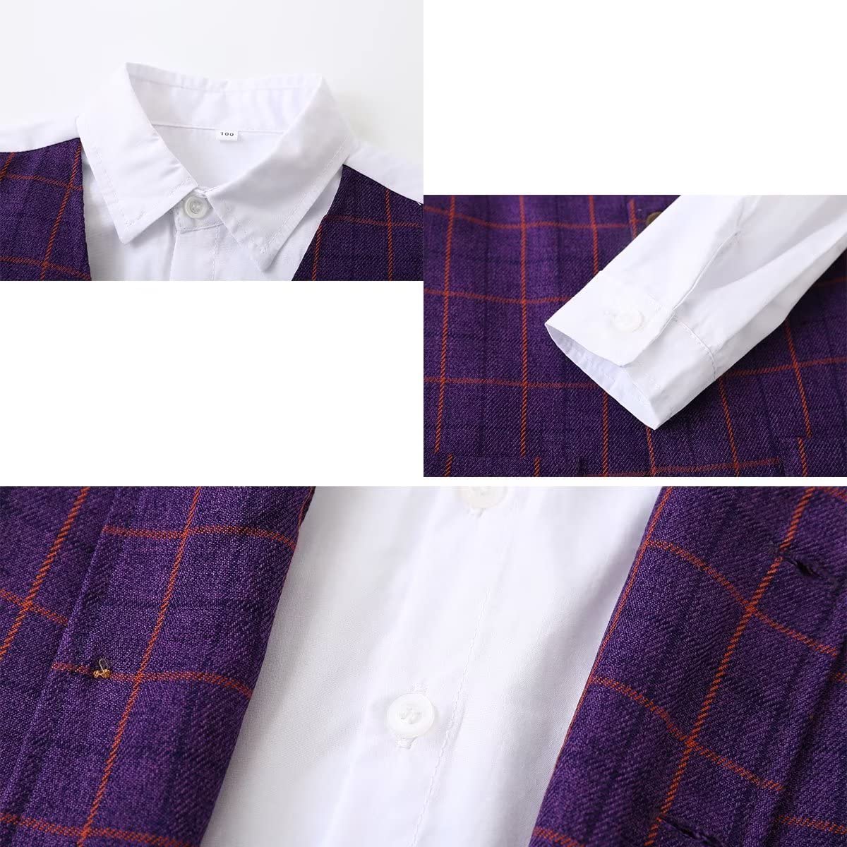 Toddler Gentleman Baby Boy's Long Sleeve White Shirt with Fake Dark Purple Plaid Vest + Pants with Bowtie Outfit Suits 3-4 Years