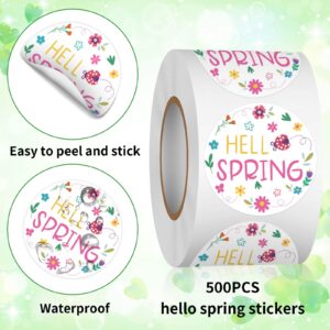 Heyfibro 500PCS Hello Spring Sticker Rolls, 1.5 Inches Round Label Stickers for Kids and Adults, Spring Holiday Stickers for Gift Packing, Cards, Candy Bags, Party Supplies