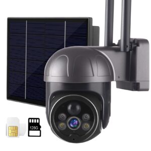 4g lte cellular security camera wireless outdoor, pan tilt 360° view no wifi solar camera outdoor, 1080p color night vision battery security camera with 2 way talk, pir motion detection, us version