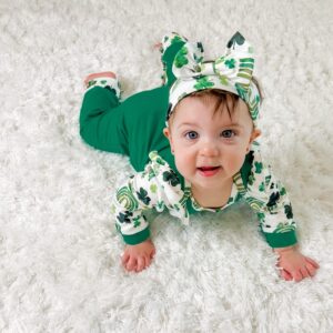 Newborn Baby Girl First 1st St. Saint Patrick's Day Outfits Shamrock Clover Romper Jumpsuit Clothes Set Nb