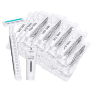 disposable razors in bulk pack of 60,gray bulk razors disposable individually wrapped twin blade disposable shaving razors with shaving cream and clear cap set for homeless,hotel,charity,travel