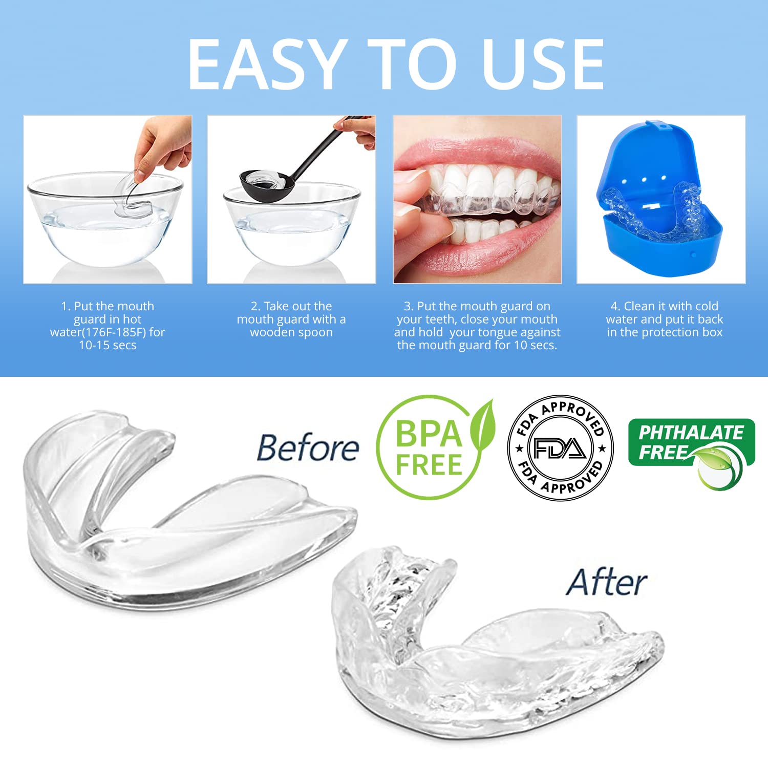 Wifamy Mouth Guard for Clenching Teeth at Night, Sport Athletic, Whitening Tray, Including 4 Regular and 2 Heavy Duty Guard