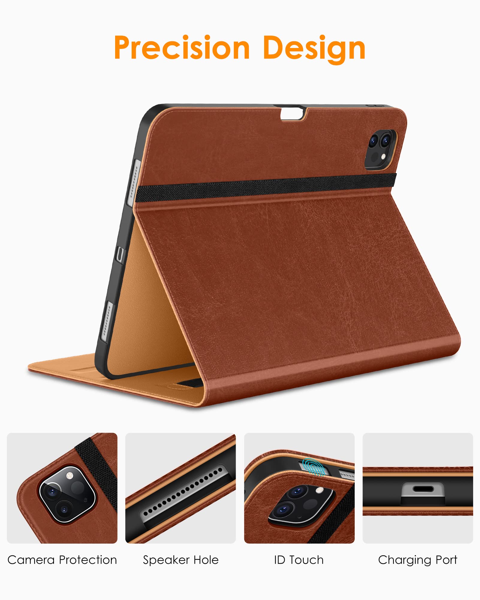 DTTO iPad Pro 12.9 6th / 5th / 4th / 3rd Generation Case 2022/2021/2020/2018, Premium Leather Folio Stand Cover with Built-in Apple Pencil Holder -Auto Wake/Sleep and Multi Viewing Angles,Brown