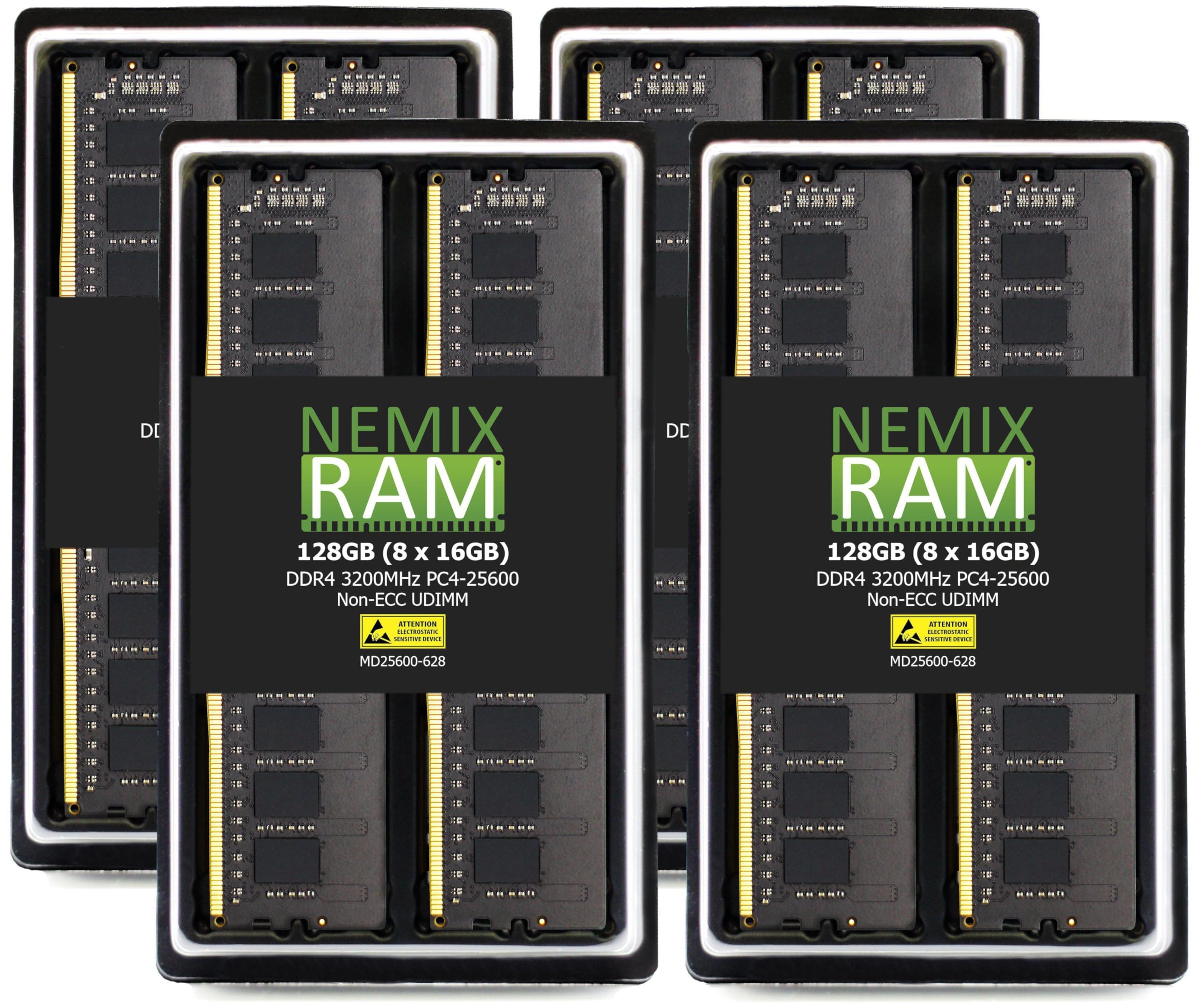 NEMIX RAM 128GB (8X16GB) DDR4 3200MHZ PC4-25600 2Rx8 1.2V 288-PIN Non-ECC Unbuffered UDIMM Desktop PC Memory KIT