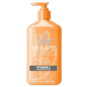 hempz body lotion - citrus blossom limited edition daily moisturizing cream, shea butter, aloe, orange extract body moisturizer - skin care products, hemp seed oil - 17 fl oz