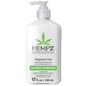 hempz body lotion - fragrance-free herbal limited edition daily moisturizing cream, shea butter, aloe, body moisturizer - skin care products, hemp seed oil - 17 fl oz