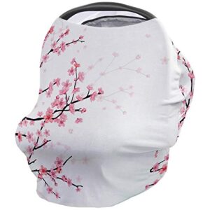 baby nursing cover carseat canopy spring pink cherry blossom flower breathable privacy breastfeeding scarf nature plant floral branch multi use car seat covers for boys or girls