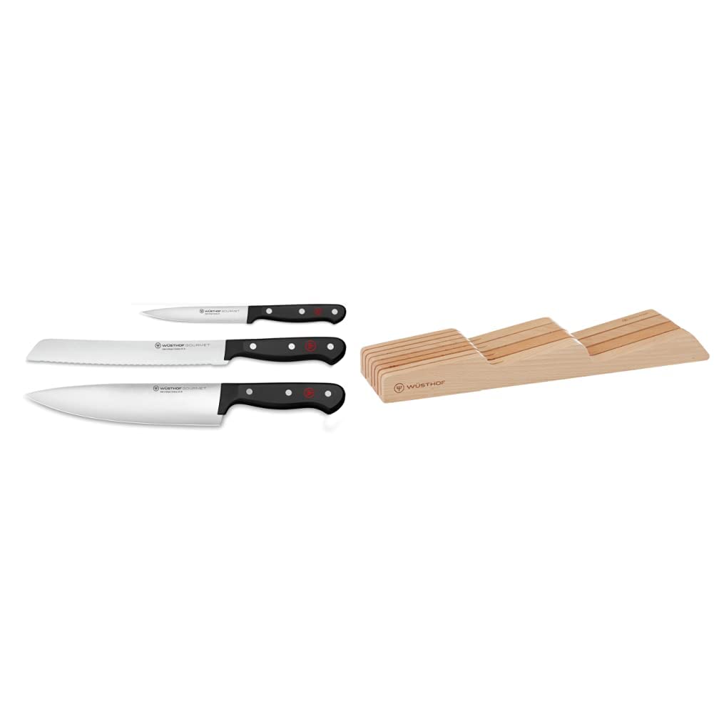 Wüsthof Gourmet 3-Piece Chef's Knife Set & 7-Slot In Drawer Knife Storage