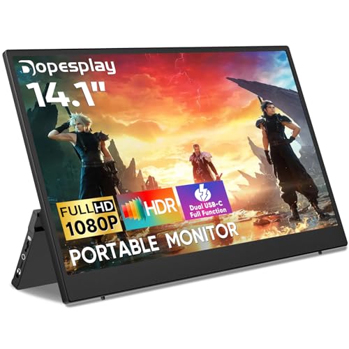 Portable Monitor 14.1'' FHD 1080P Laptop Monitor USB-C HDMI Travel Monitor for Laptop, Ultra-Slim IPS HDR Display w/Speakers, External Small Monitor for PC Phone Mac Xbox PS5/4 Switch