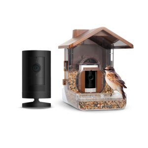 ring stick up cam battery + wasserstein bird feeder camera case bundle (black)