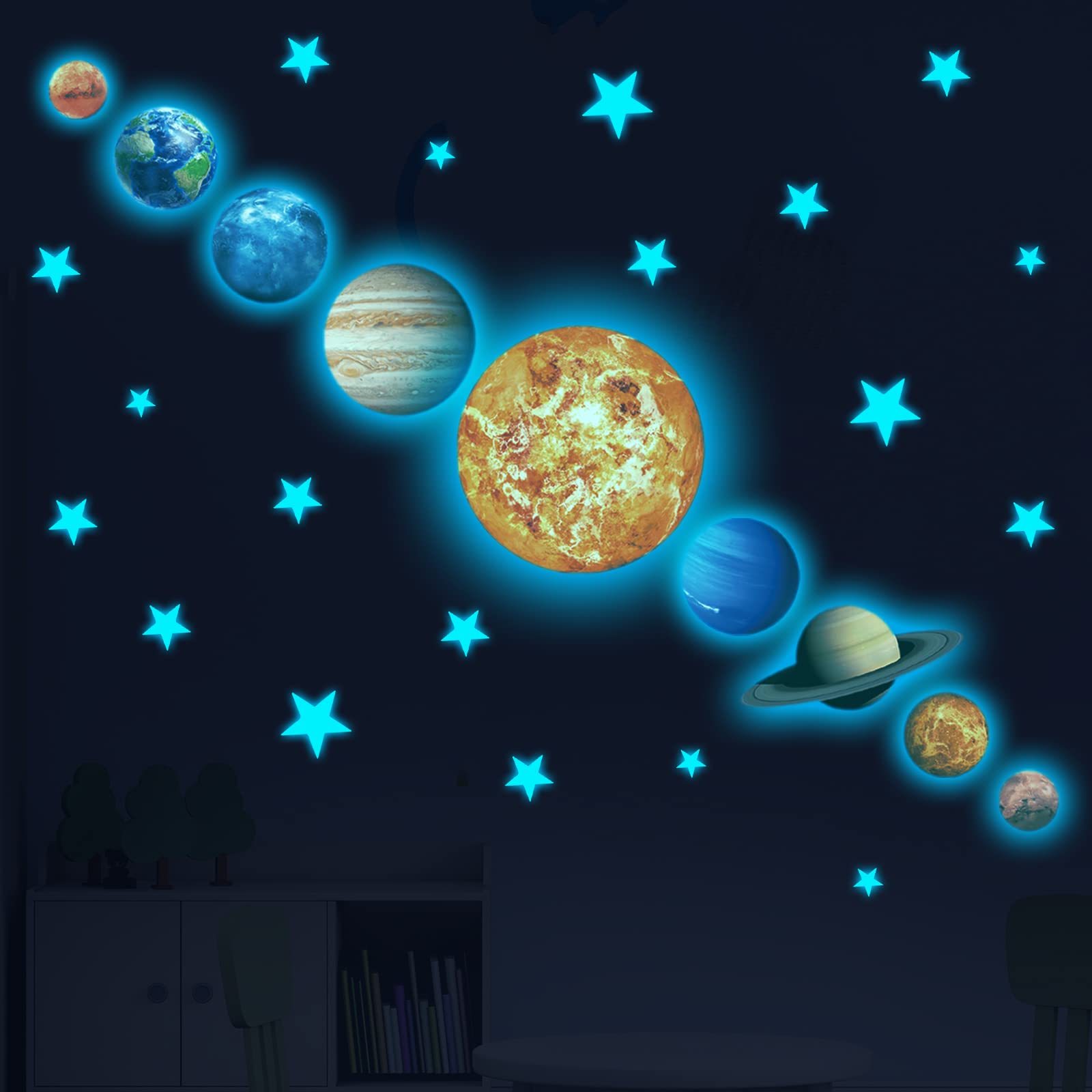 Glow in The Dark Stars for Planets Solar System Wall Stickers Ceiling Stickers Kids Christmas Birthday Gift for Girls and Boys