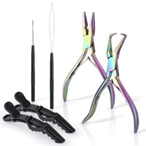 ehdis hair extension beading tool kit stainless steel hair extensions micro link bead closer and remover pliers set, beads hair pulling hook & micro ring loop tool set