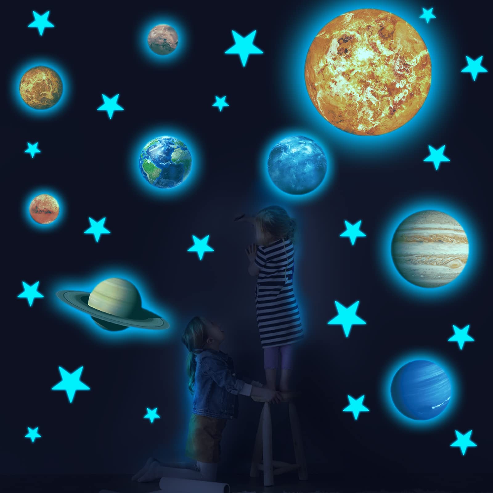 Glow in The Dark Stars for Planets Solar System Wall Stickers Ceiling Stickers Kids Christmas Birthday Gift for Girls and Boys