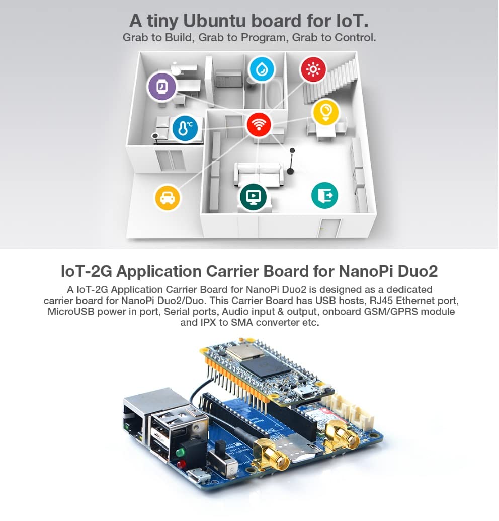 NanoPi Duo2 Open Source Allwinner H3 Quad-core Cortex-A7 1.2GHz Single Board Computer with DDR3 512M RAM Onboard WiFi Bluetooth Module Support WiringNP Python for IOT Application Development