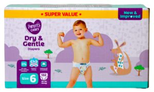 parent's choice diapers, dry & gentle diapers size 6 - super value 132 count