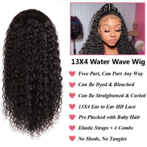 Water Wave Lace Front Wigs Human Hair Wigs for Black Women 13x4 Lace Front Wigs Human Hair Pre Plucked with Baby Hair Wet and Wavy HD Lace Frontal Wigs 180% Density Natural Color 28inch