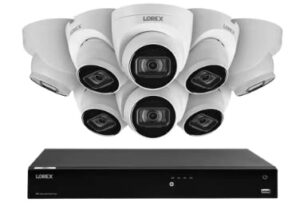 lorex fusion 4k (16 camera capable) 3tb wired nvr system with 8 white ip dome cameras featuring listen-in audio