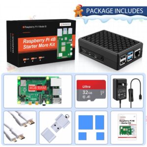 DVOZVO Raspberry Pi 4 4GB Starter Kit, 5V 4A Raspberry Pi 4 Power Supply with ON/Off Switch,Raspberry Pi 4 Aluminum Case,4K HDMI Cables for Raspberry Pi 4B - 32GB Edition (4GB RAM)