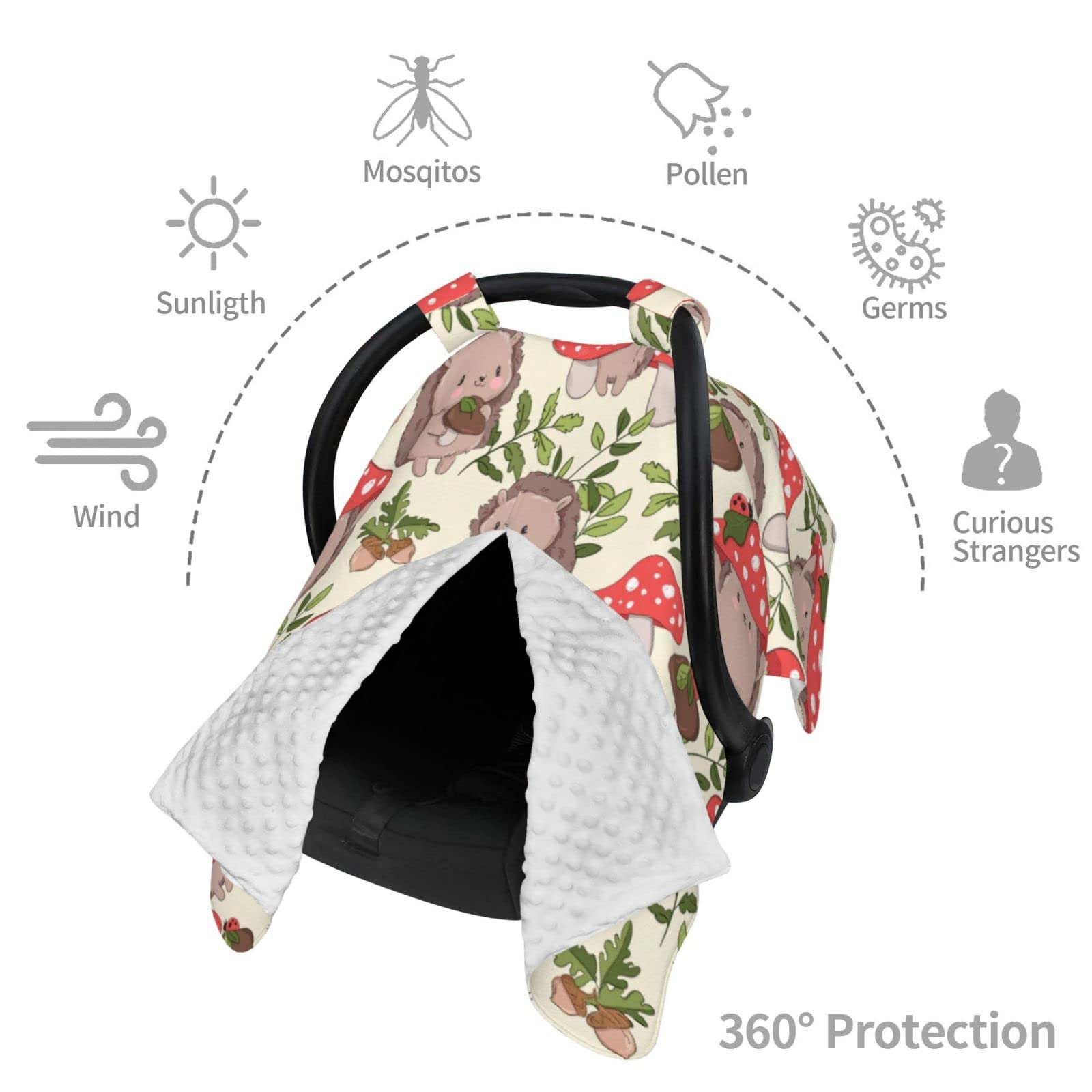 KiuLoam Cute Hedgehog and Mushrooms Baby Car Seat Canopy, Nursing Cover for Mom Breastfeeding Scarf, Infant Car Seat Cover/Multiuse Baby Stroller Covers for Babies Boys Girls