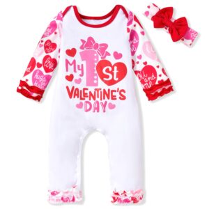 minifeiko 0-3 months baby girl valentiens day clothes 1st my heart romper outfit