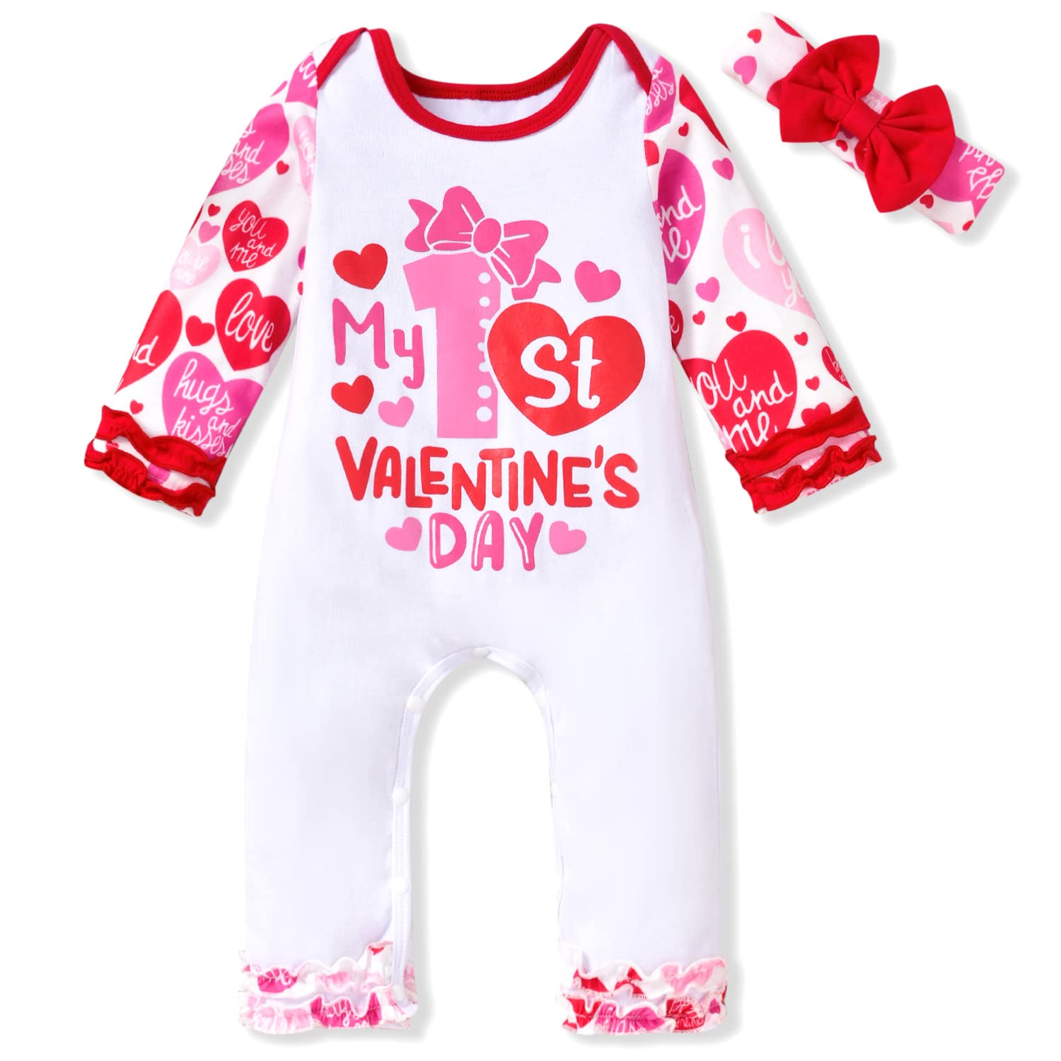 MINIFEIKO 0-3 Months Baby Girl Valentiens Day Clothes 1st My Heart Romper Outfit