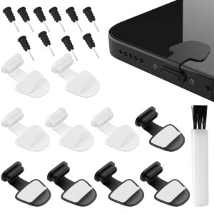 10 pack usb type c anti-lost anti dust plug + 10 anti dust protector for 3.5mm headphone jack + 1 brush, silicone anti-dust pluggy port cover cap protector compatible with samsung galaxy charging port