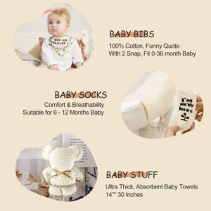 Baby Shower Gifts, Neutral Baby Gift Baskets Woven Gift Box Muslin Swaddle Blankets Babies Lovey Toy Rattle Socks Bibs Onesies Infant Gift Essentials, Newborn Baby Gifts for Girls Boys