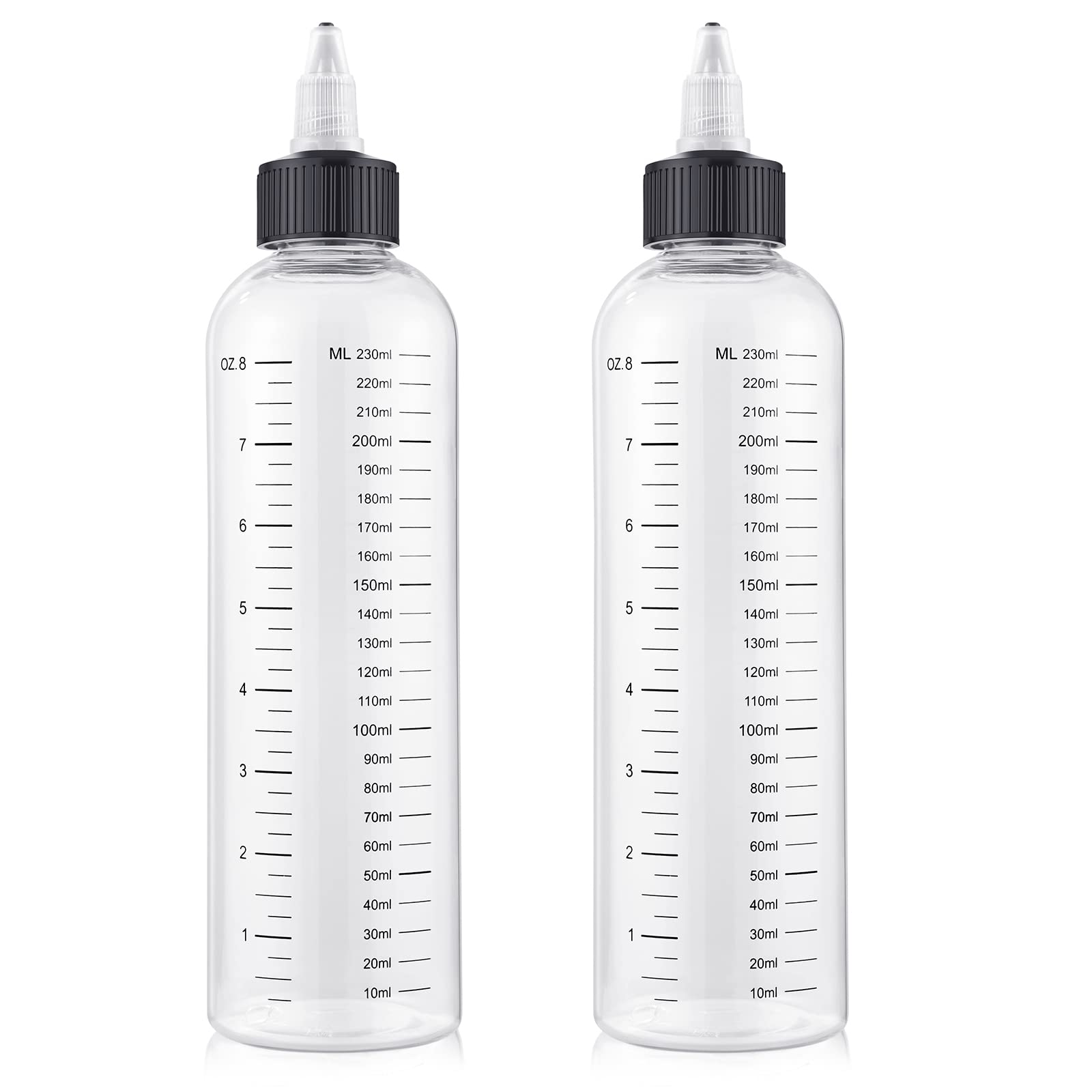 BESARME 2 Pack Applicator Bottle for Hair, 8.5 Ounce Hair Oil Applicator Plastic Squeeze Bottle Root Hair Dye Bottle Twist-On Top Tip Cap with Clear Graduated Scale