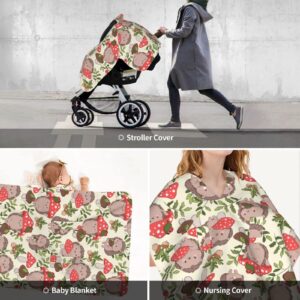 KiuLoam Cute Hedgehog and Mushrooms Baby Car Seat Canopy, Nursing Cover for Mom Breastfeeding Scarf, Infant Car Seat Cover/Multiuse Baby Stroller Covers for Babies Boys Girls