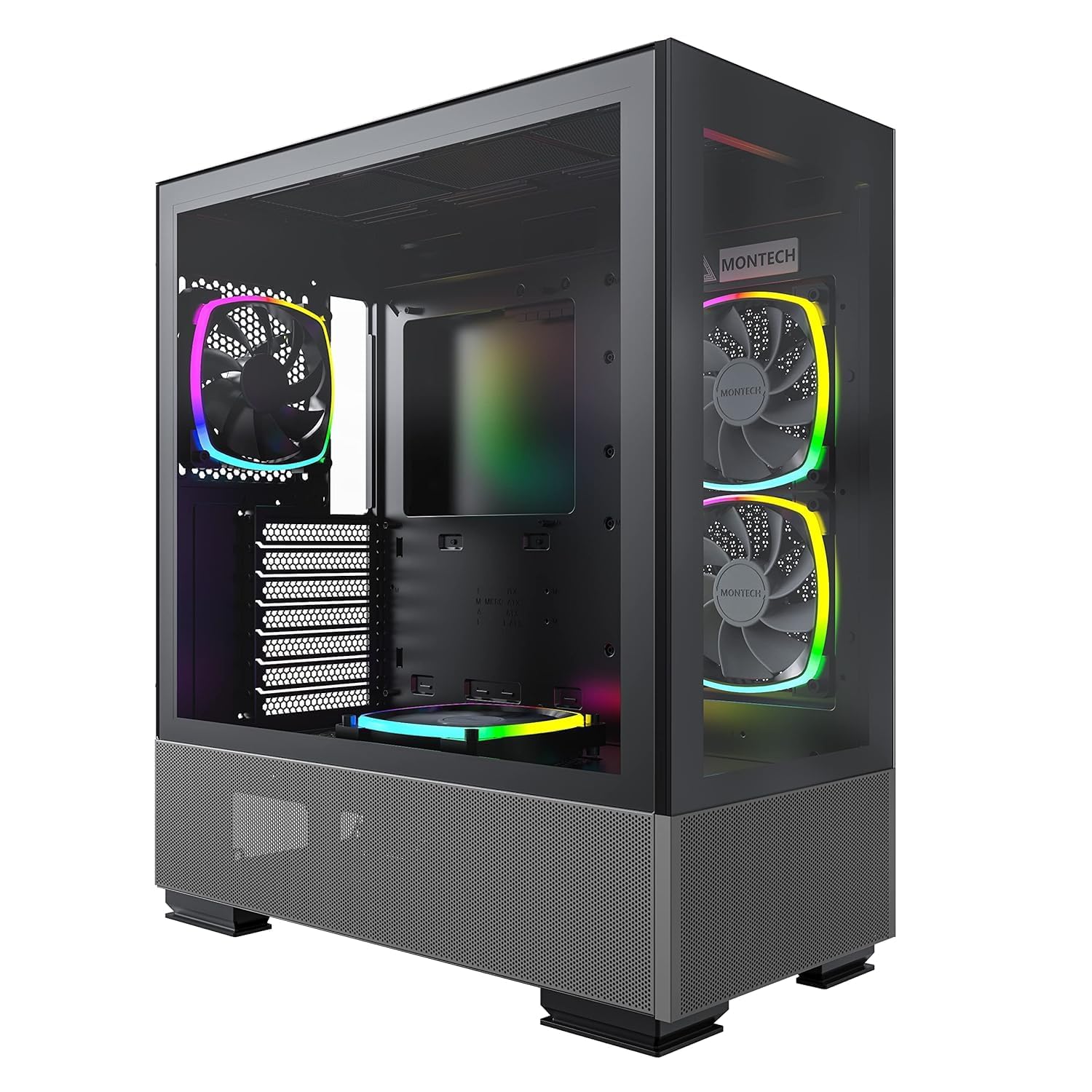 Montech Sky Two, Dual Tempered Glass, 4X PWM ARGB Fans Pre-Installed, ATX Gaming Mid Tower Computer Case, Type C, High Airflow Performance- Black