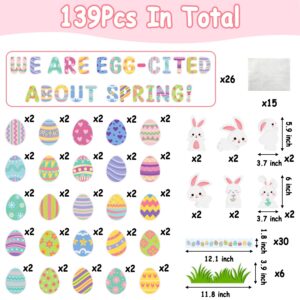 AsodSway Easter Bunny Egg Cutouts - 139Pcs Easter Bunny Spring Egg Bulletin Board Cutouts Set Contain Egg Bunny Grass Border with We are Egg Cited about Spring Character Happy Easter Spring Season