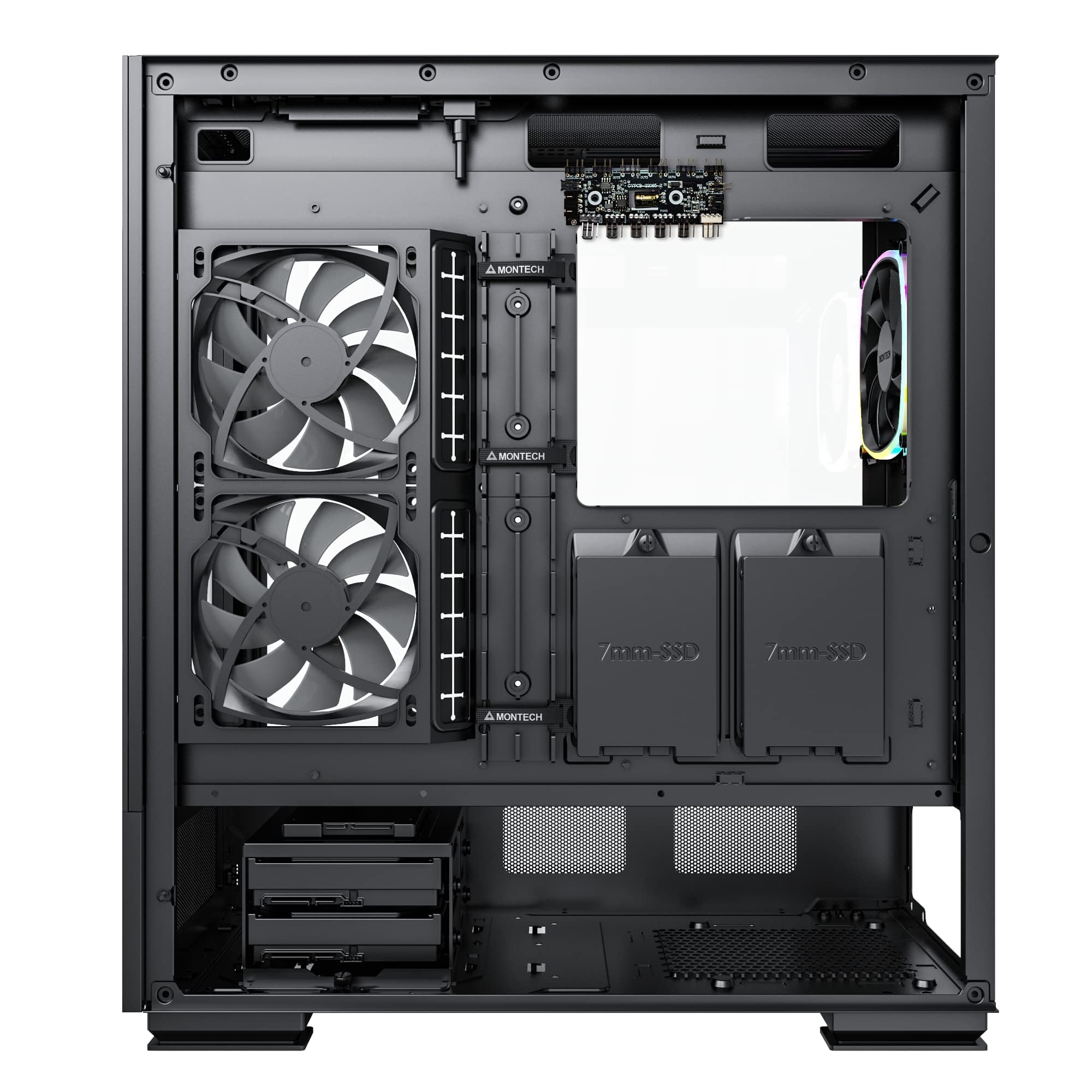 Montech Sky Two, Dual Tempered Glass, 4X PWM ARGB Fans Pre-Installed, ATX Gaming Mid Tower Computer Case, Type C, High Airflow Performance- Black