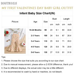 BOUTIKOME Toddler Baby Girl Valentine's Day Outfits Bell Bottom Romper Love Heart Strap Sleeveless One Piece Jumpsuit(Beige,4-5T)