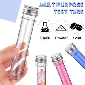 45ml Plastic Test Tubes Transparent Clear Bath Salt Tubes 25x140mm Cylindrical Aluminum Lid Plastic Vials for Candy Spice Dried Flower Storage Container Decor House Scientific Experiment(120 Pcs)