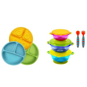 pandaear divided unbreakable silicone baby and toddler plates & stay put spill proof stackable baby suction bowls