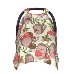 kiuloam cute hedgehog and mushrooms baby car seat canopy, nursing cover for mom breastfeeding scarf, infant car seat cover/multiuse baby stroller covers for babies boys girls