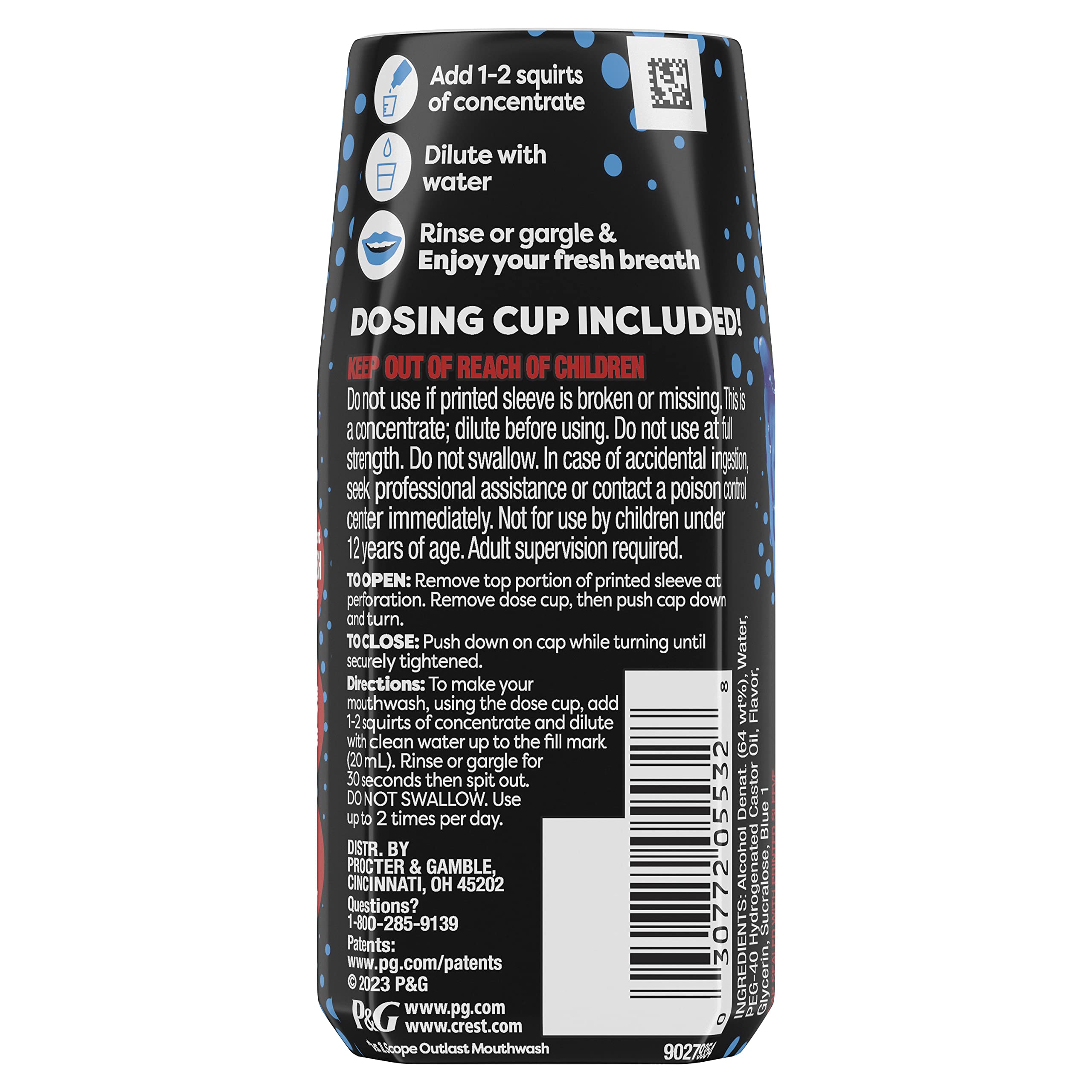 Crest Scope Squeez Mouthwash Concentrate, Cool Peppermint Flavor, 50mL Bottle, Equal Uses up to 1L Bottle *vs 1L Scope Outlast Mouthwash, Squeez to Control The Strength